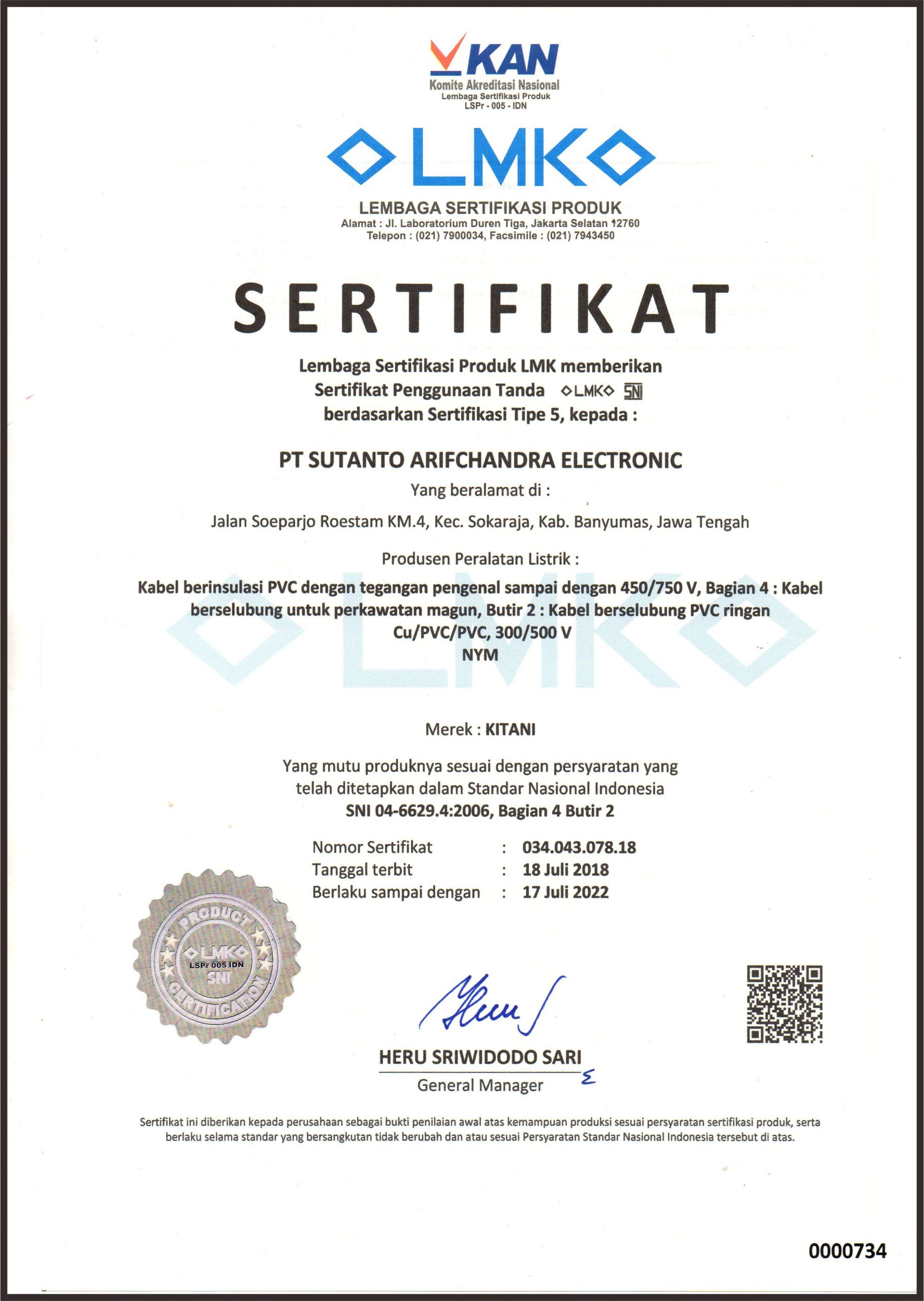 Sertifikat NYM - Kitani